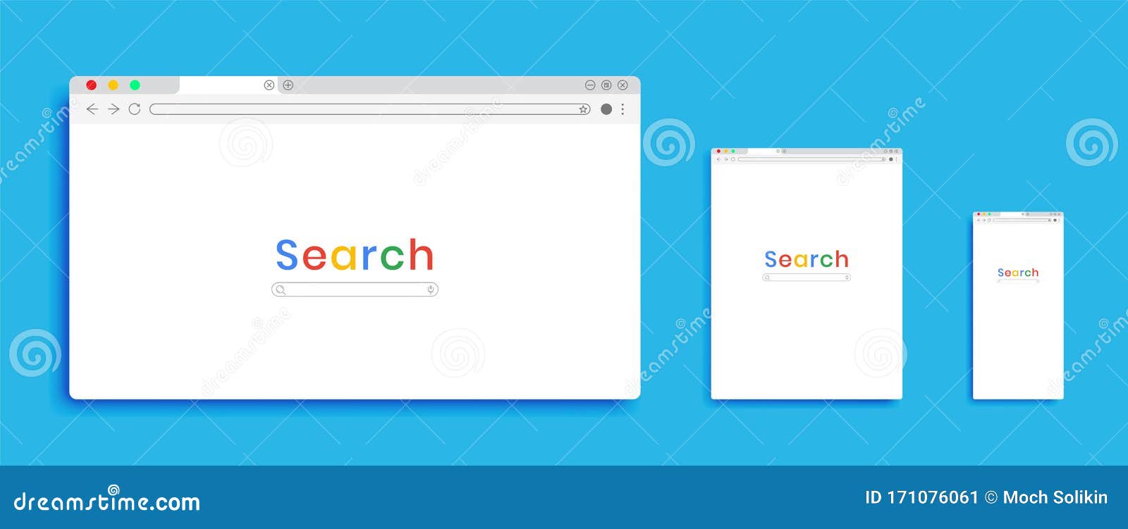 Three Browser Window and Search Bar. Browser in Flat Style for Web ...