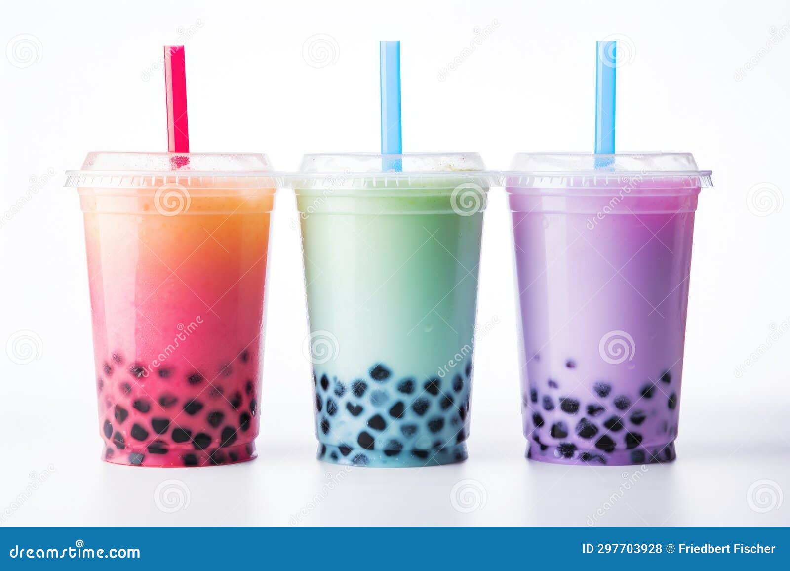 Three Bubble Tea Drinks With Liquid Splashes On Pink Background Royalty ...