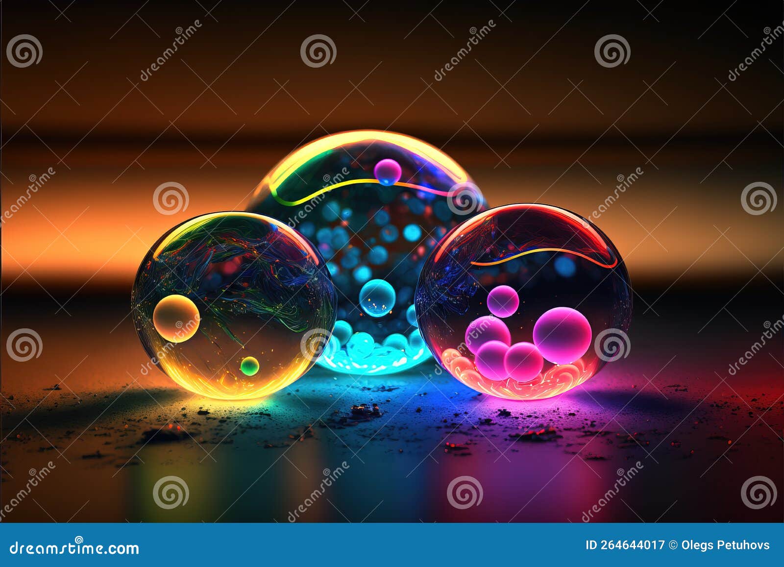 Three Bubbles of Different Colors are Shown in this Picture of a Liquid ...