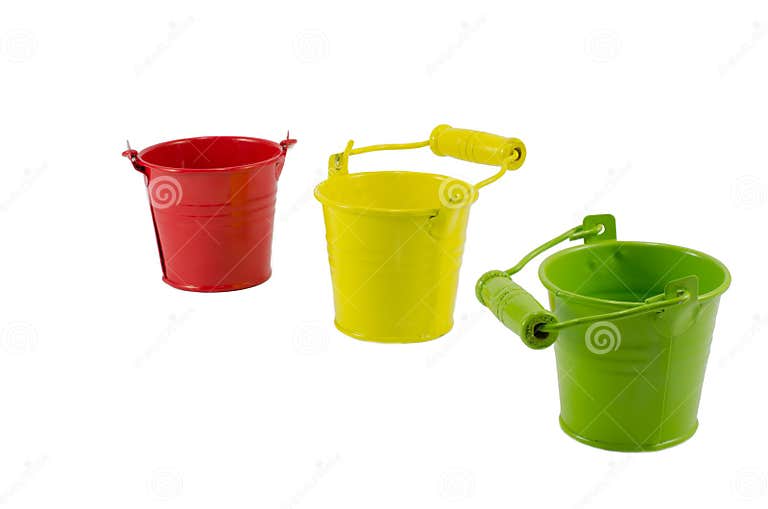 Three Buckets Cascade Isolated on White Stock Image - Image of metal ...