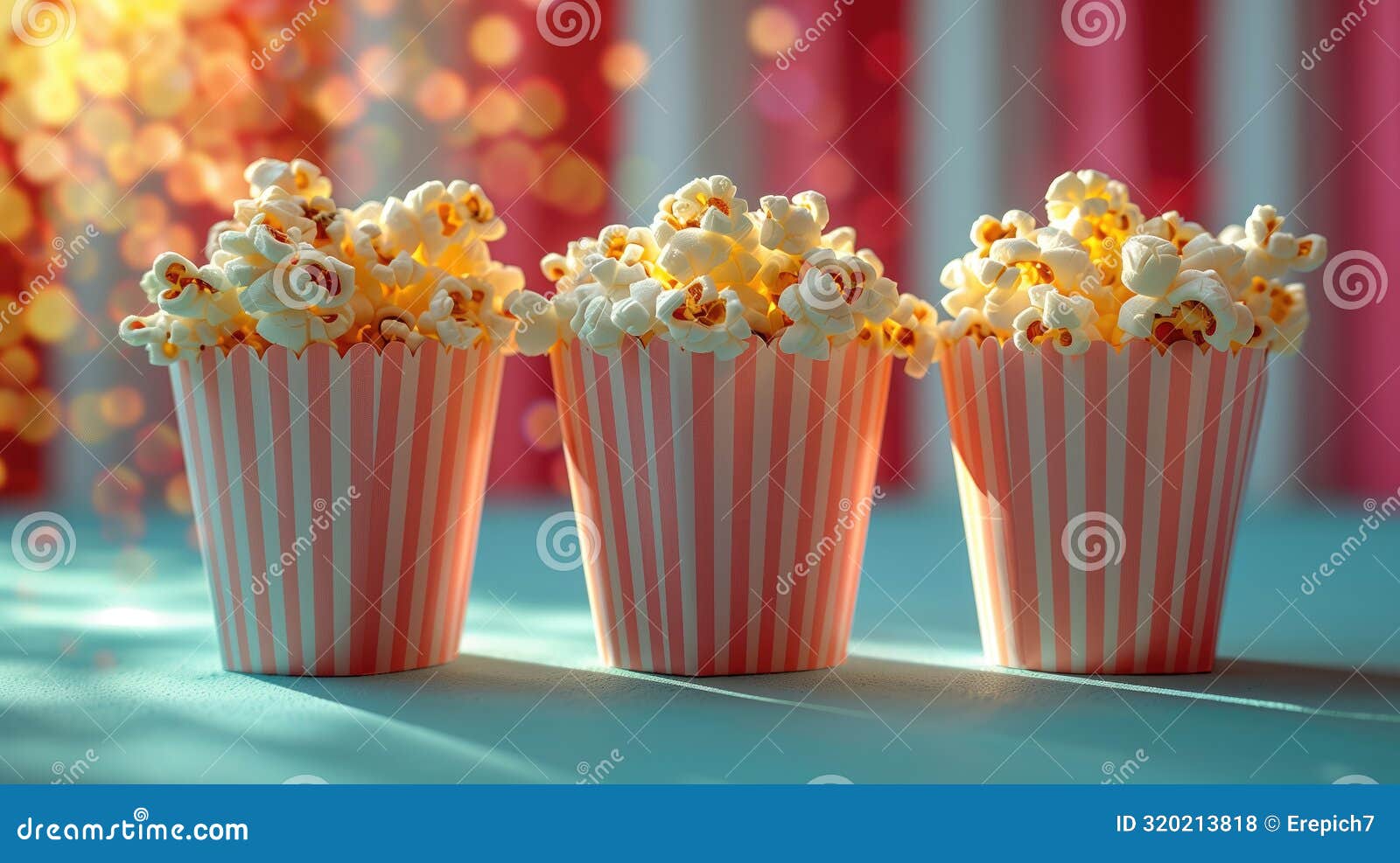 Three buckets of popcorn stock photo. Image of indulgence - 320213818