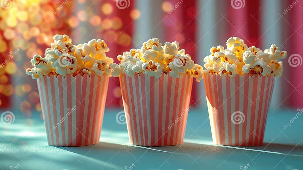 Three buckets of popcorn stock photo. Image of indulgence - 320213818