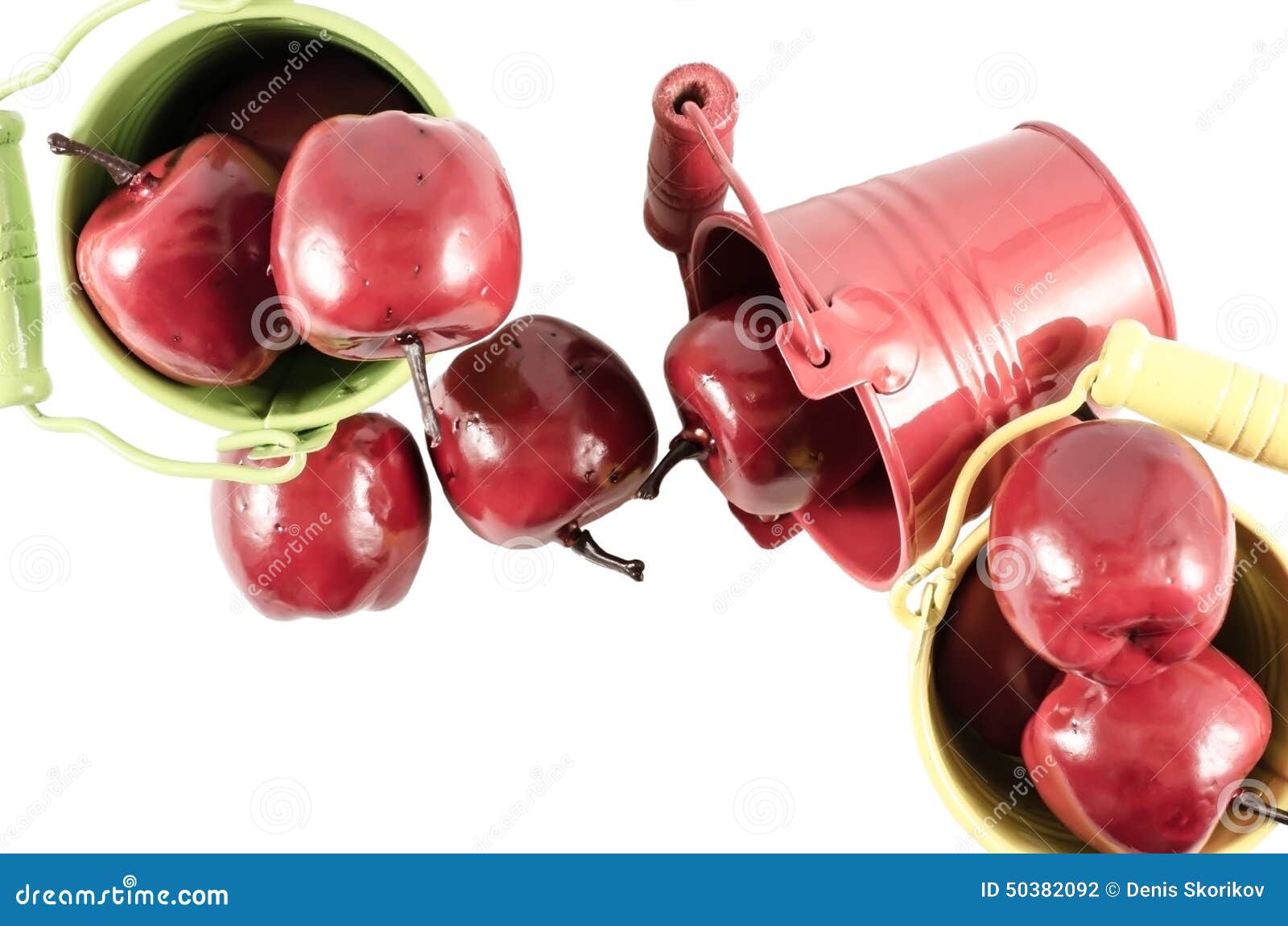 Three Buckets with Red Apples Stock Photo - Image of colourful ...
