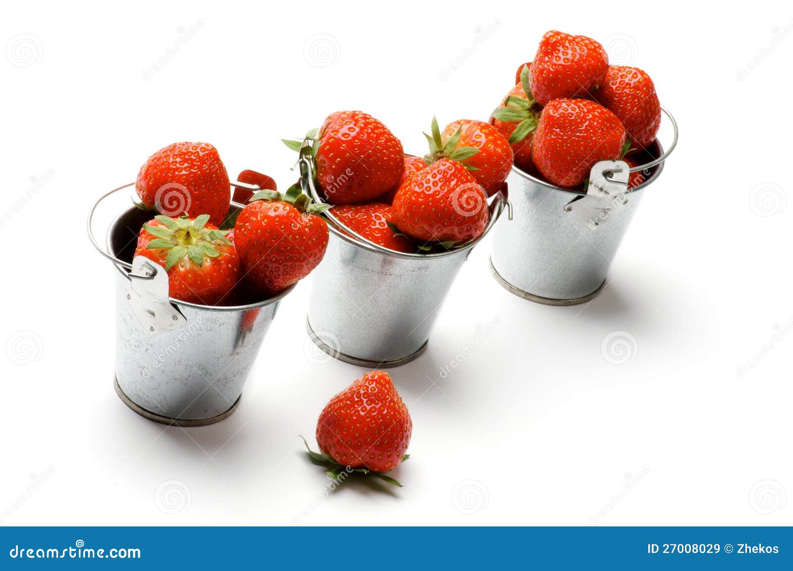 Three Buckets With Strawberry Stock Image - Image of background, length ...