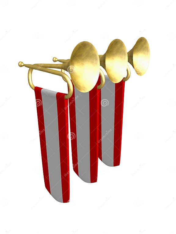 Three bugles with banners stock illustration. Illustration of golden ...