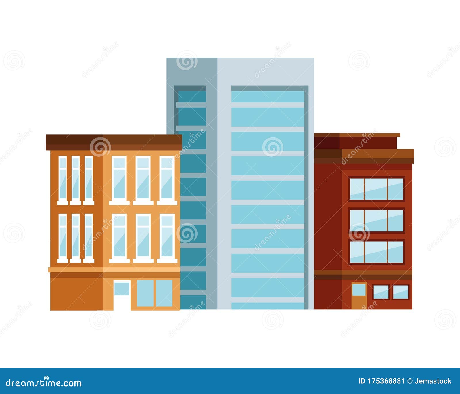 Three Buildings with Windows Isolated Icon Stock Vector - Illustration ...