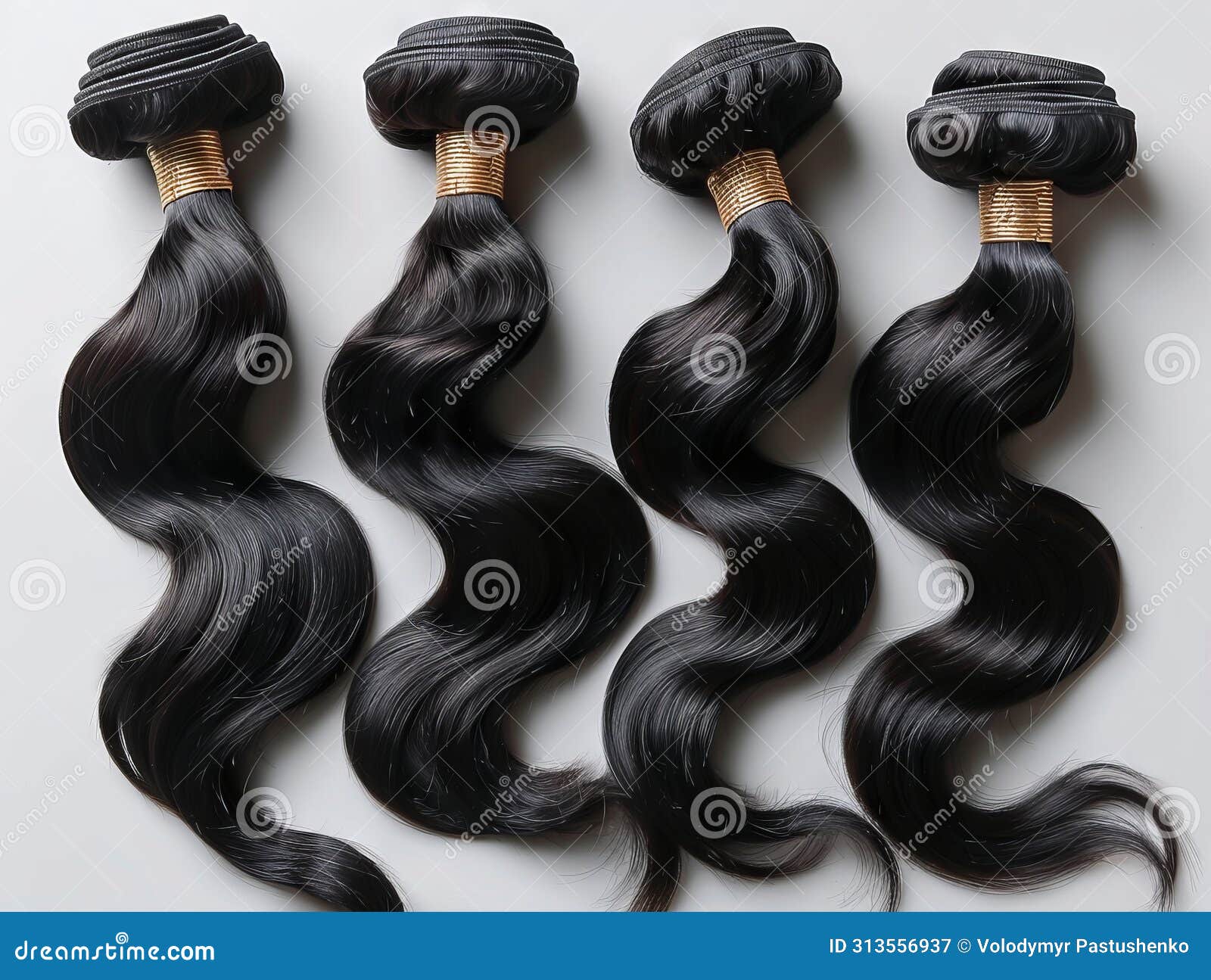 Three Bundles of Black Hair with Wavy Ends Stock Image - Image of ...