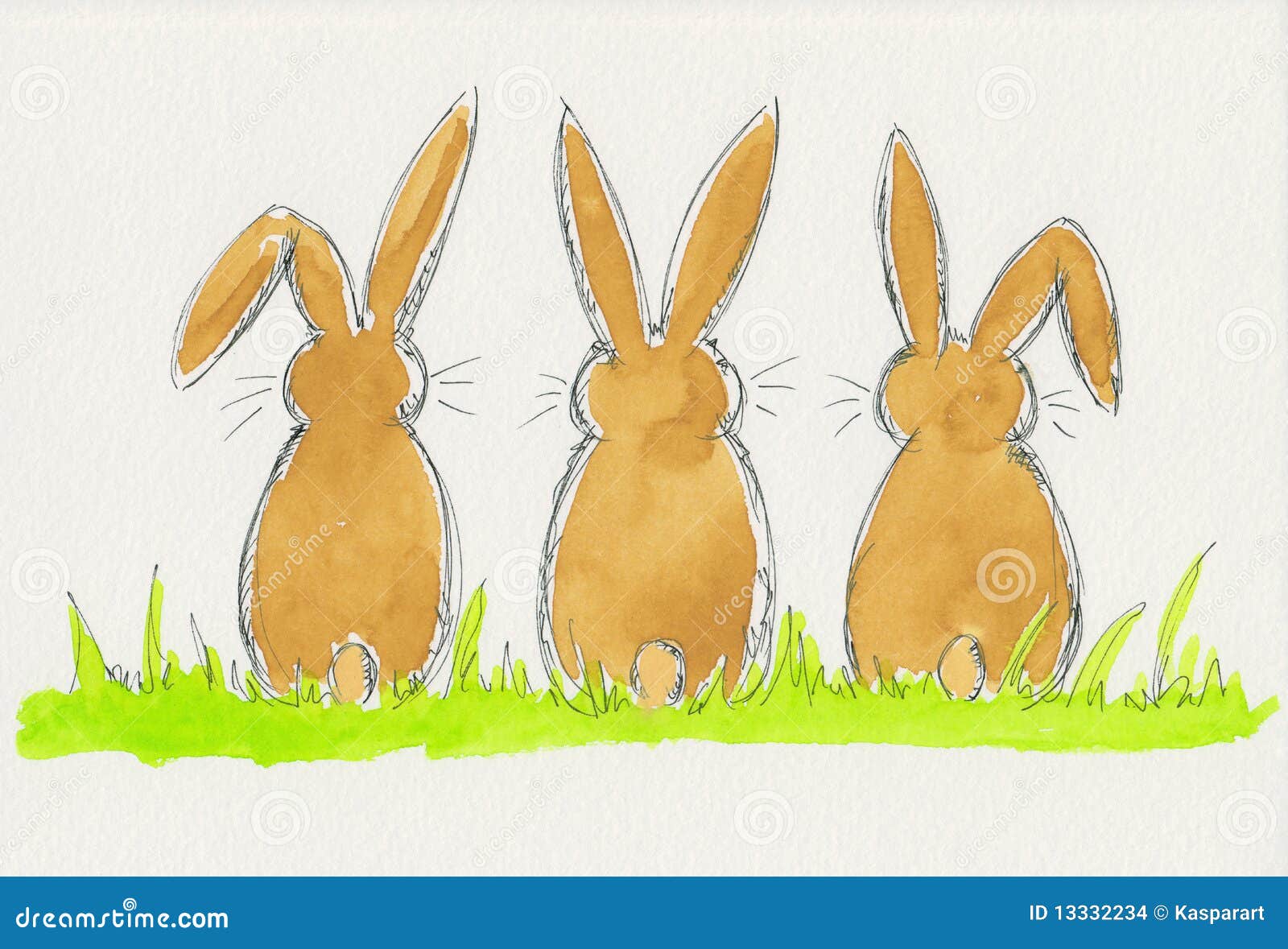 Three Bunnies Sitting in the Grass Stock Illustration - Illustration of ...
