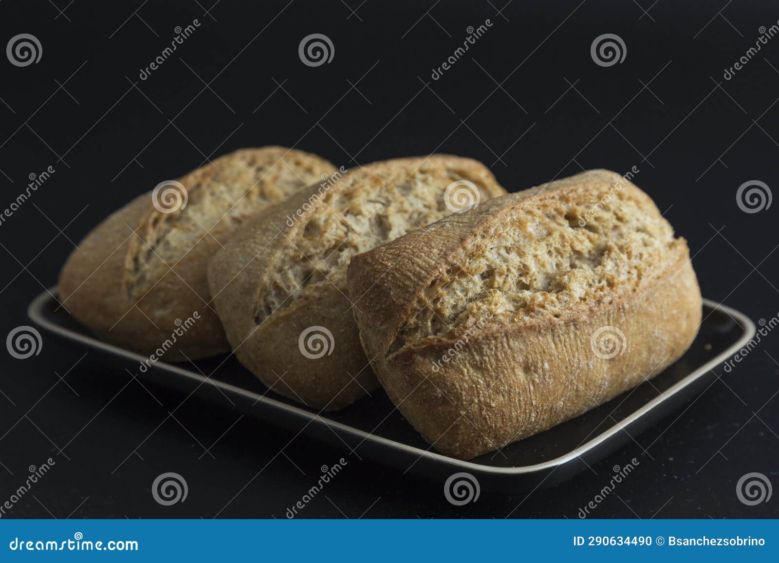 Three Buns on Black Banuna Tray Stock Photo - Image of buns, healthy ...