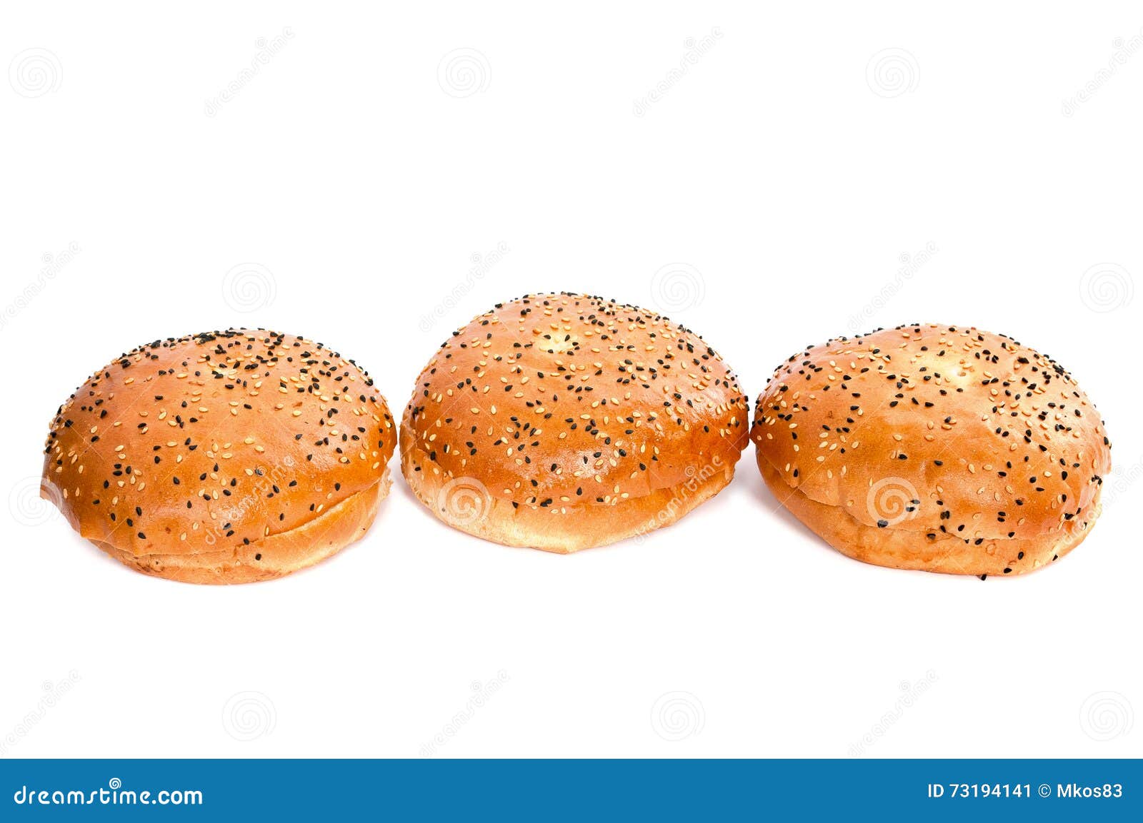 Three Burger Buns with Sesame Seeds on White Background Stock Image ...