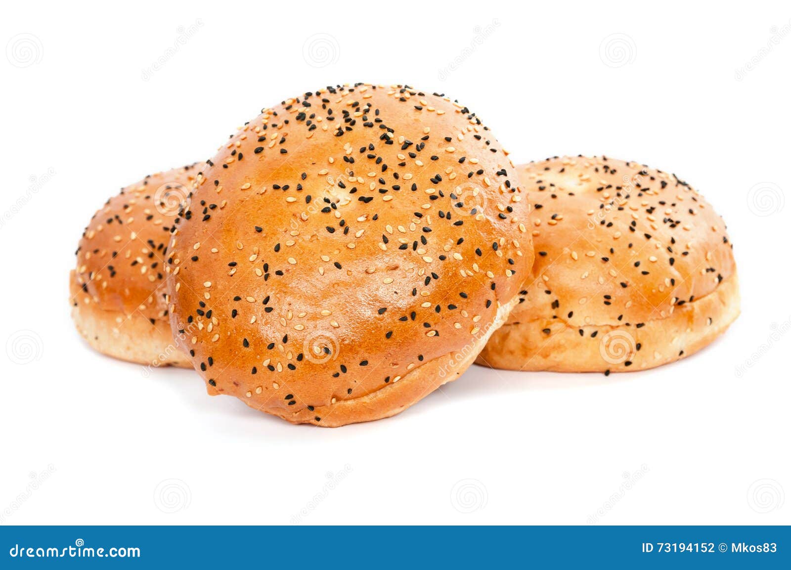 Three Burger Buns with Sesame Seeds on White Background Stock Photo ...