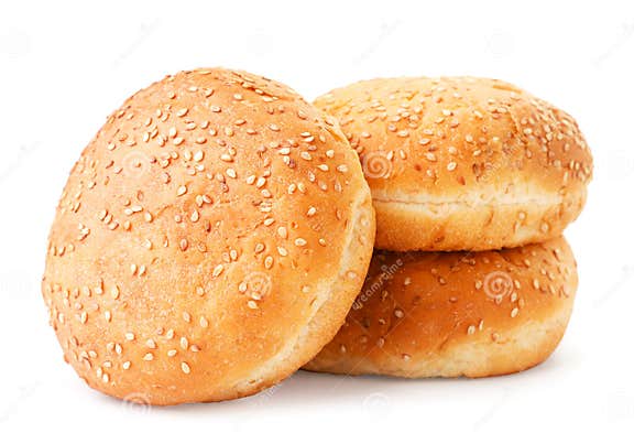 Three Burger Buns on a White Background. Isolated Stock Image - Image ...