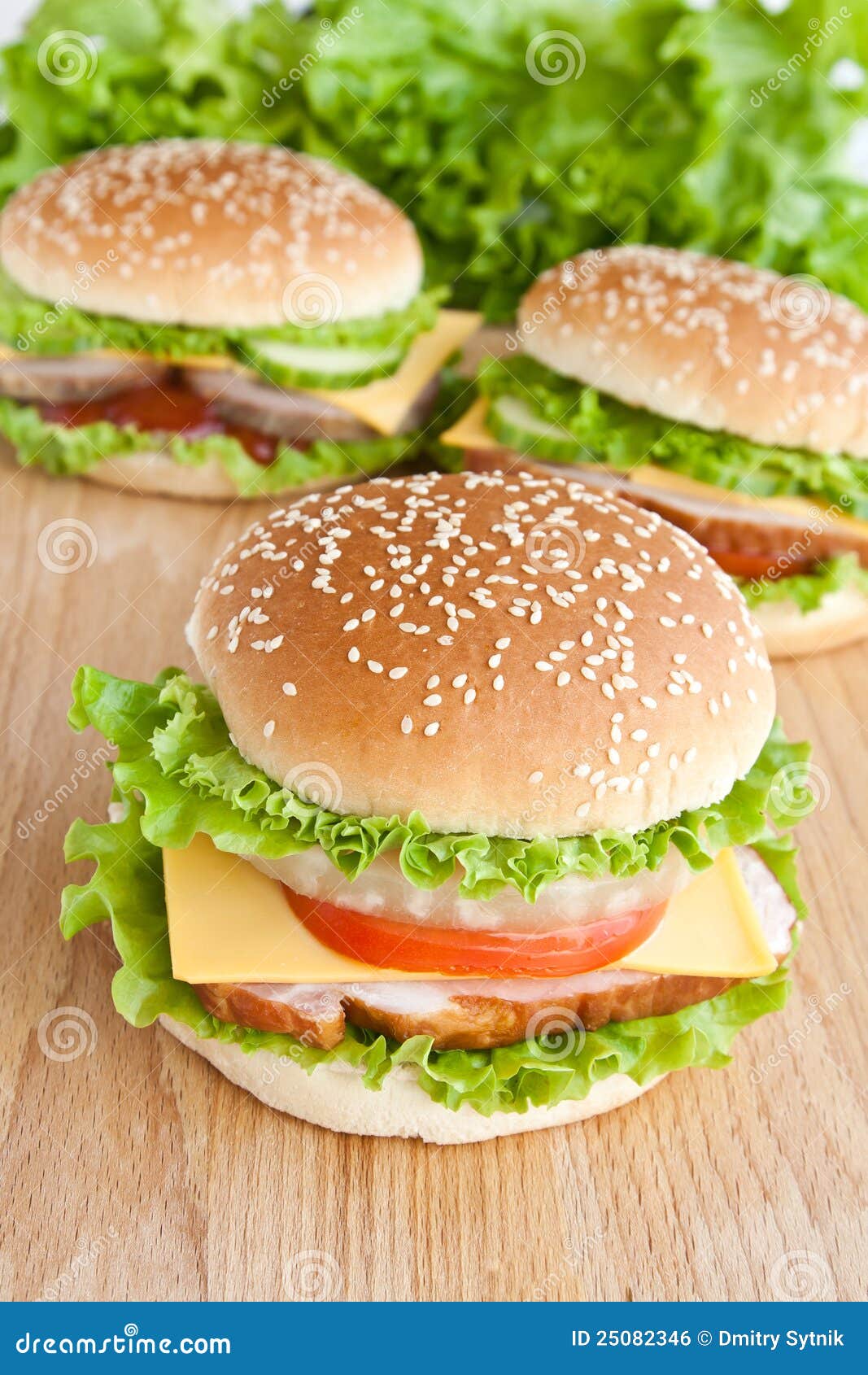 Three Burger with Meat and Vegetables Stock Photo - Image of eatable ...