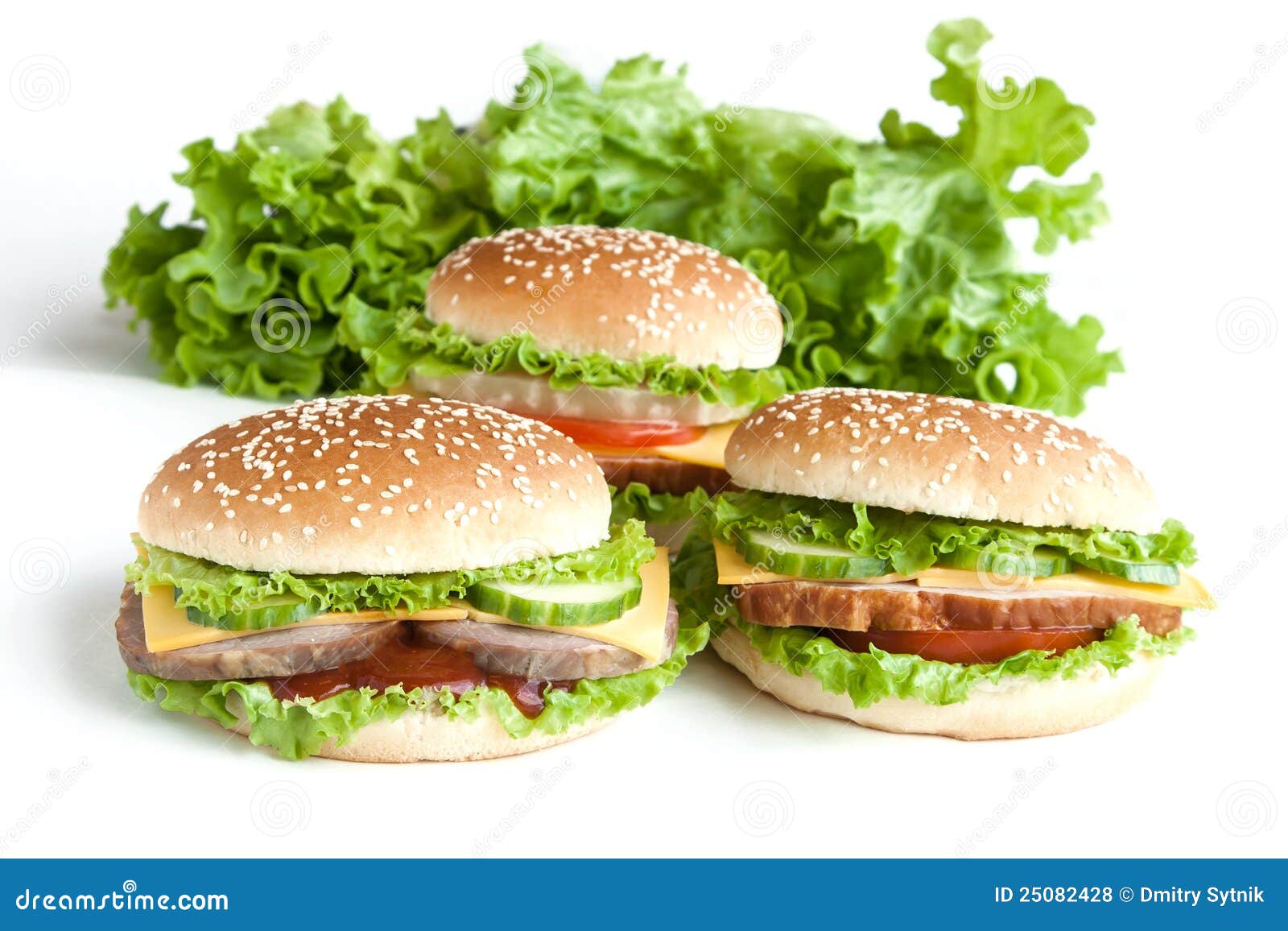 Three Burger with Meat and Vegetables Stock Photo - Image of pickled ...