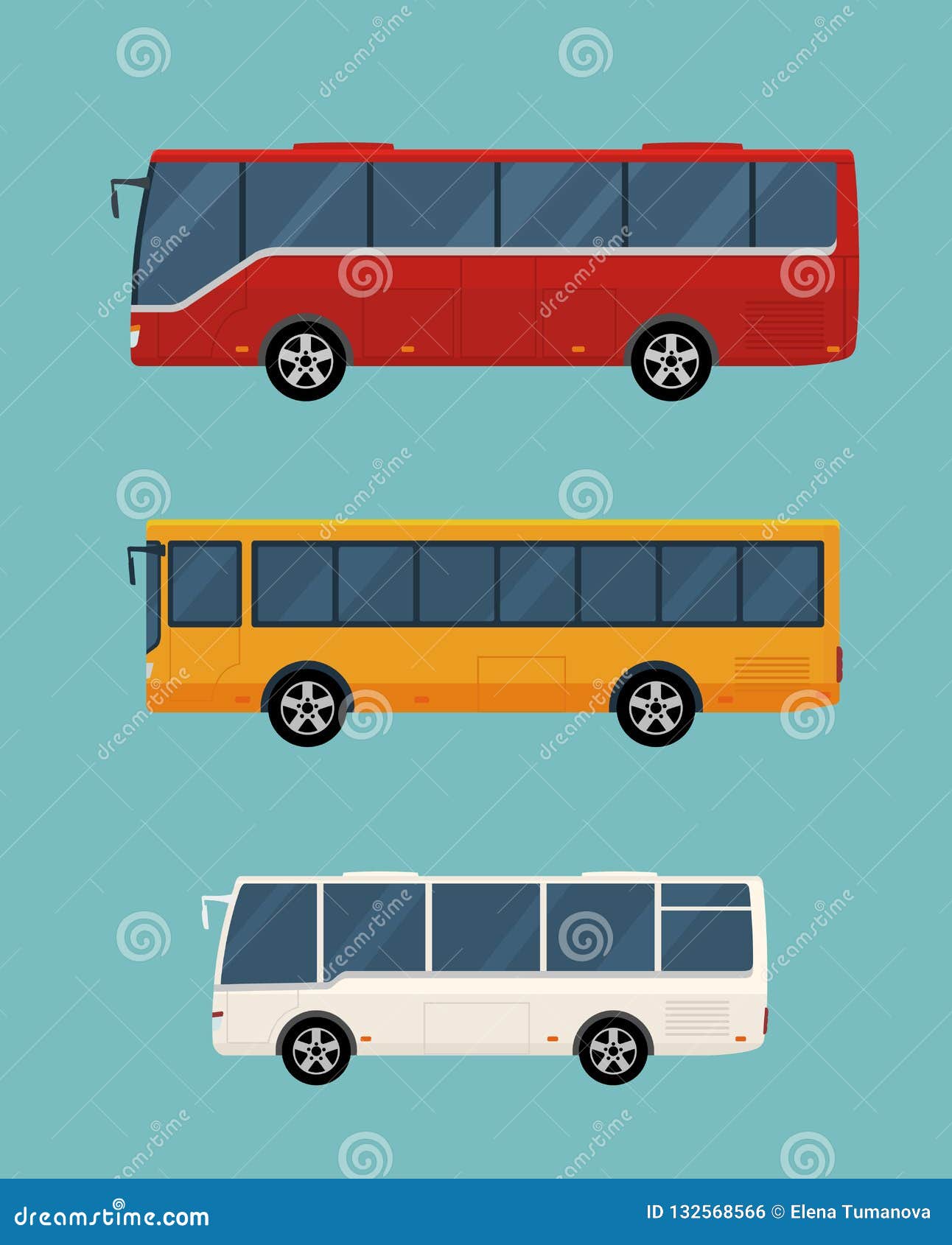 Three Buses Isolated on Blue Background. Stock Vector - Illustration of ...