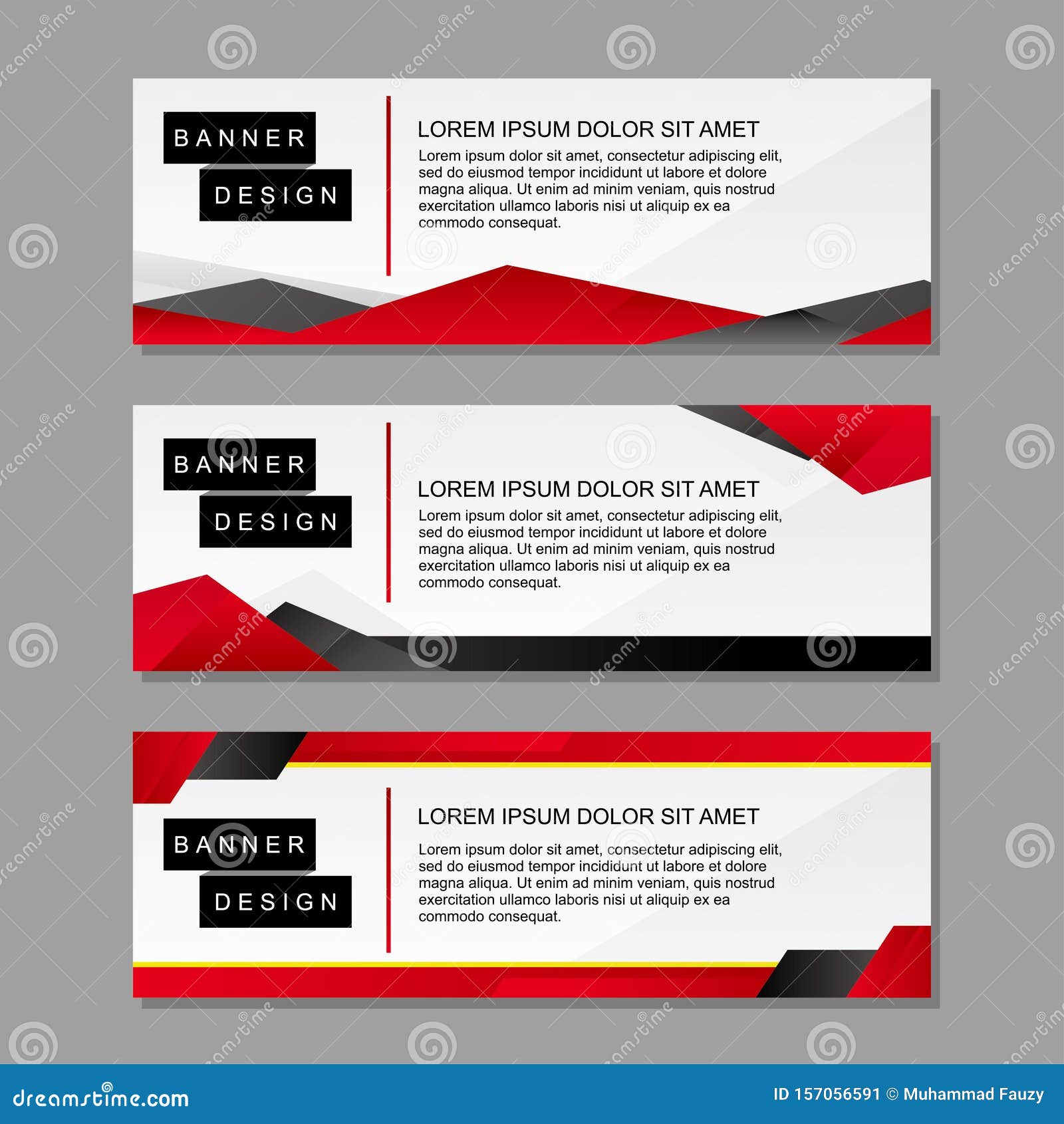 Three Business Banner Template Design with Red, White and Black Color ...