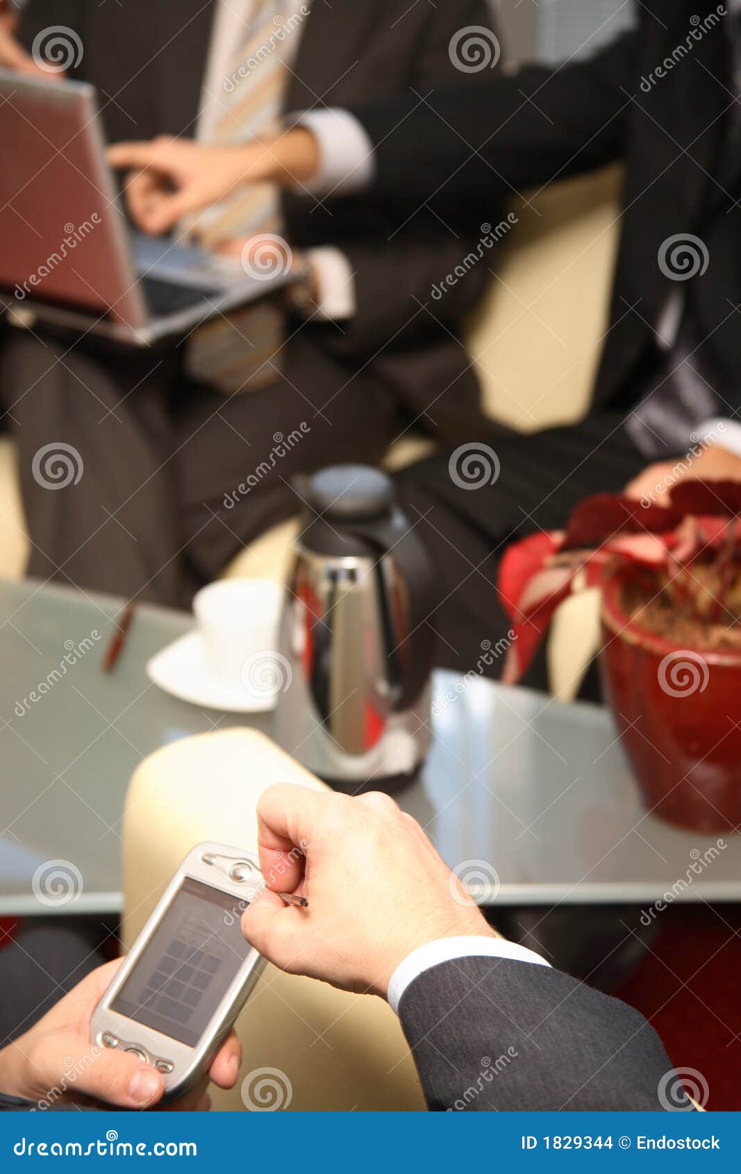 Three Business Men Working on Electronic Devices - Close Up Stock Photo ...
