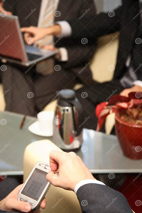 Three Business Men Working on Electronic Devices - Close Up Stock Photo ...