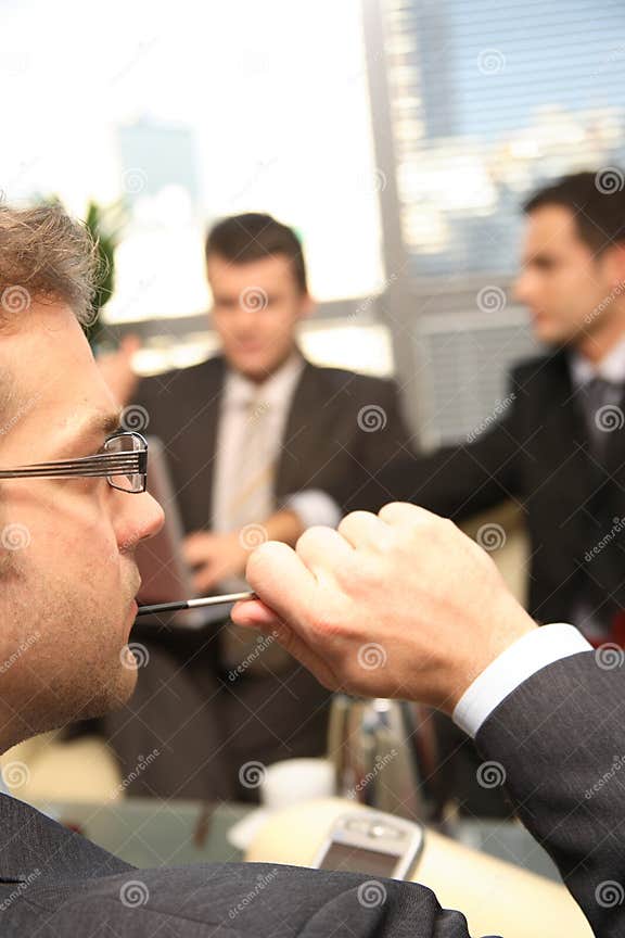 Three Business Men Working in the Office Stock Photo - Image of ...