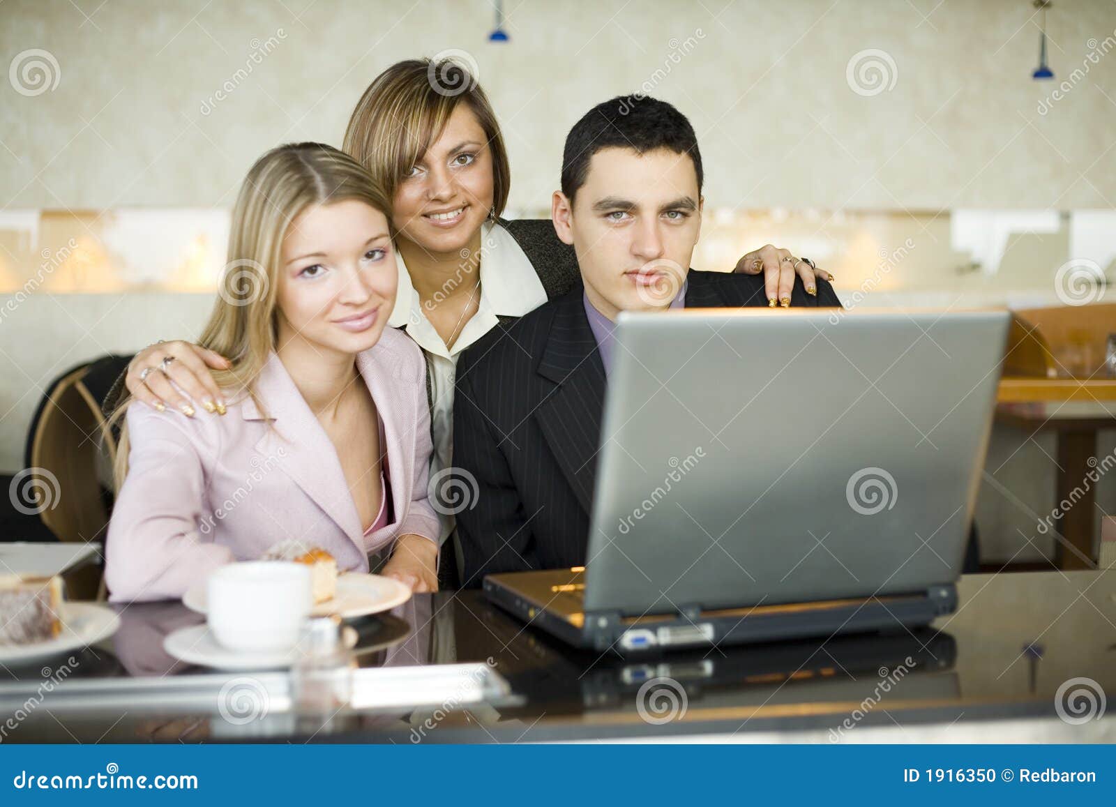 Three of Business People at the Laptop Stock Photo - Image of cafe ...