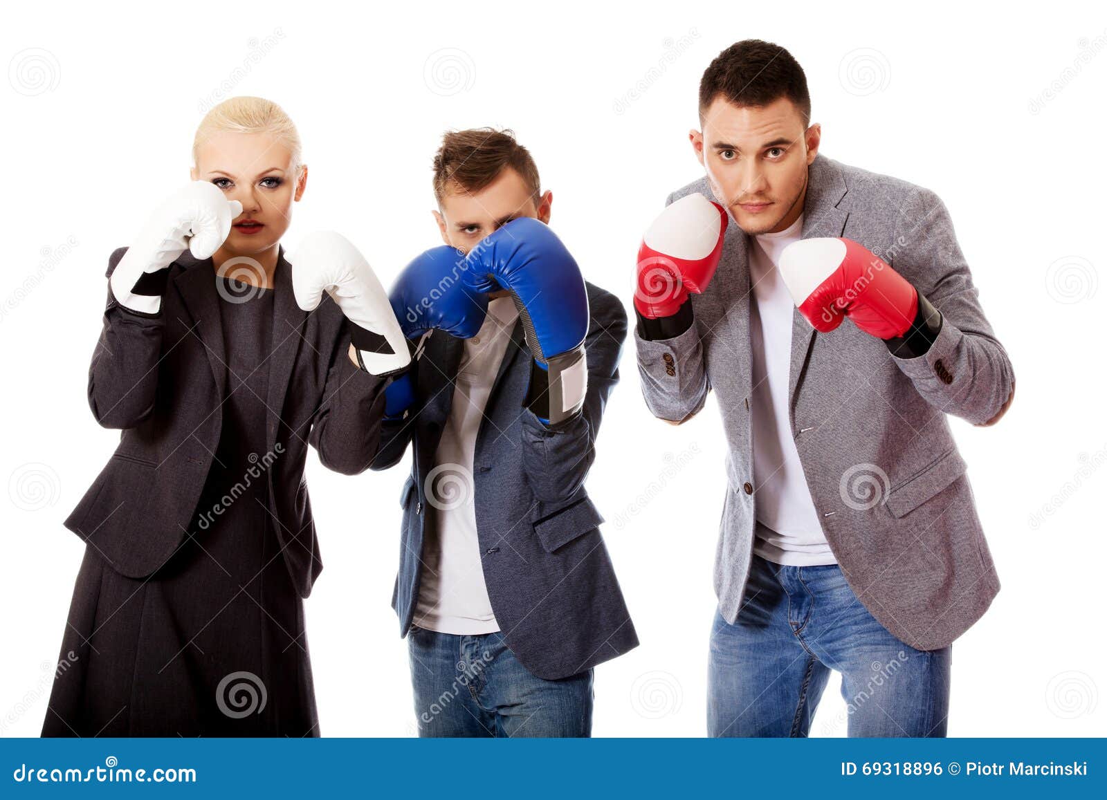 Three Business People Wearing Boxing Gloves Stock Photo - Image of ...