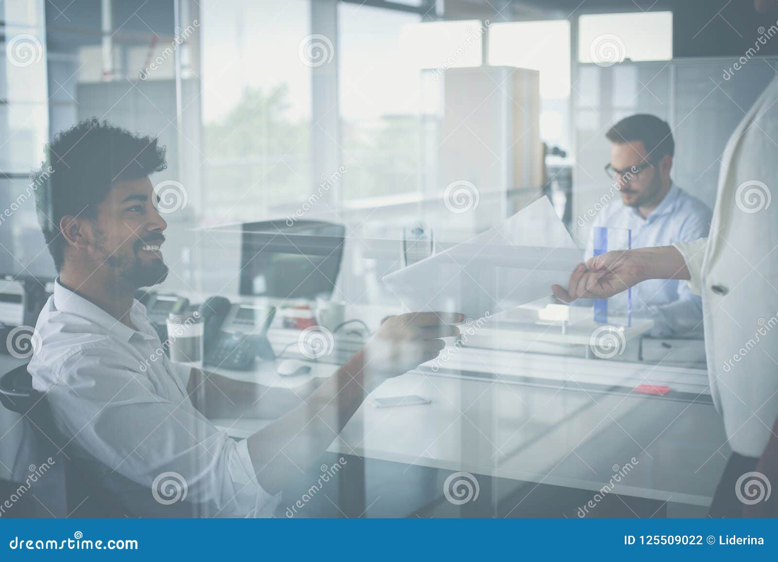 Three Business People Working in Office. Stock Photo - Image of ...