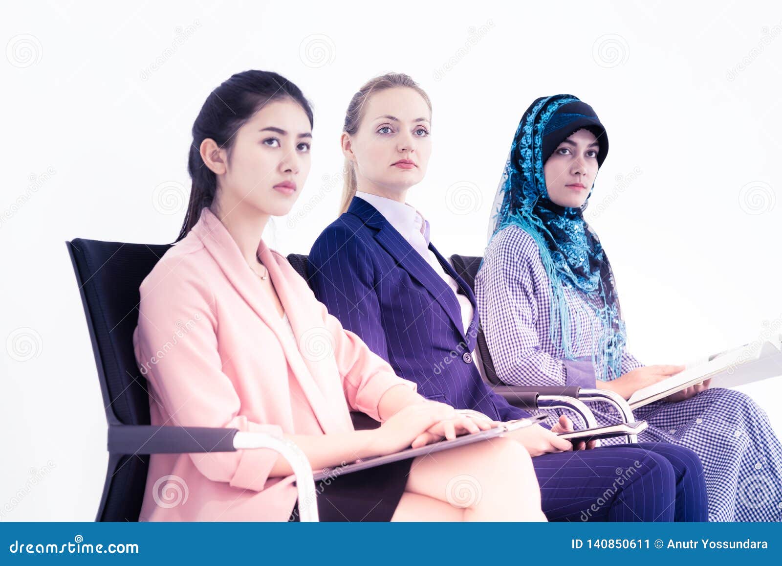 Three Business Woman Sitting in Conference Business Training Stock ...