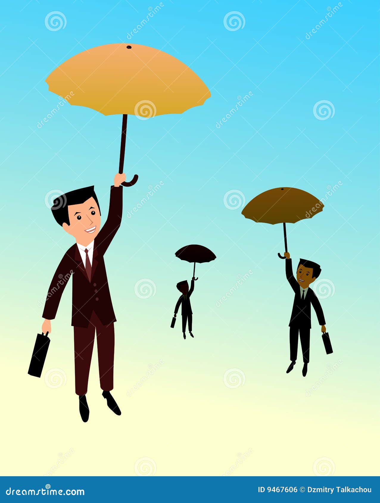 Three businessmen flying stock vector. Illustration of color - 9467606