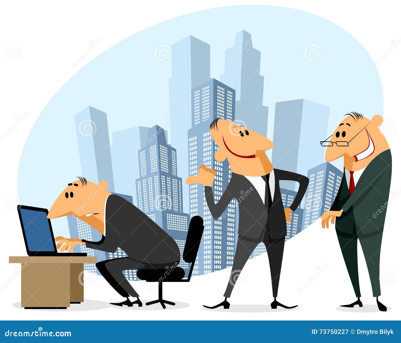 Three Businessmen in Office Stock Vector - Illustration of computer ...