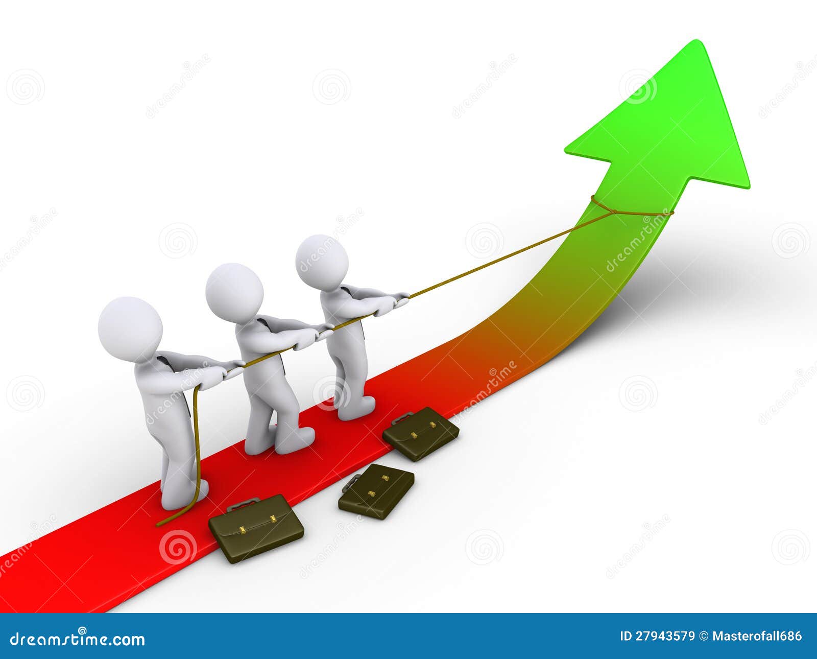 Three Businessmen Pulling Arrow Upwards with Rope Stock Illustration ...