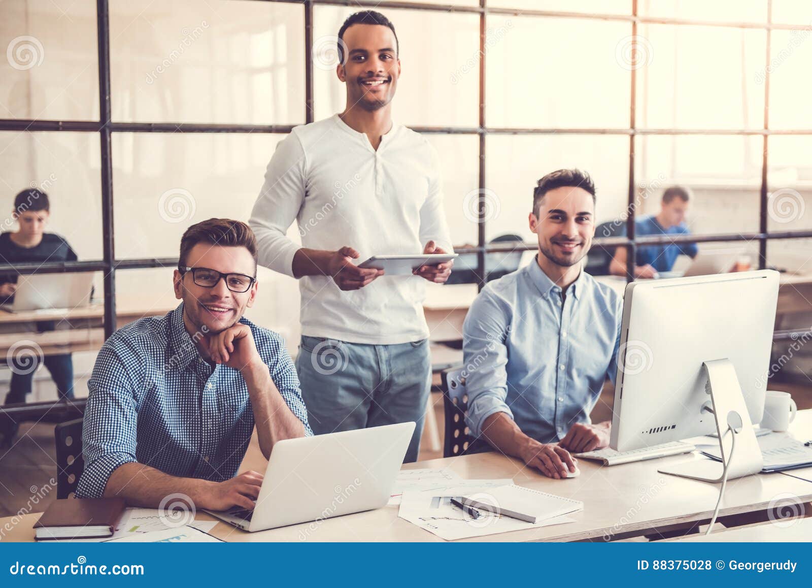 Three businessmen working stock photo. Image of communication - 88375028