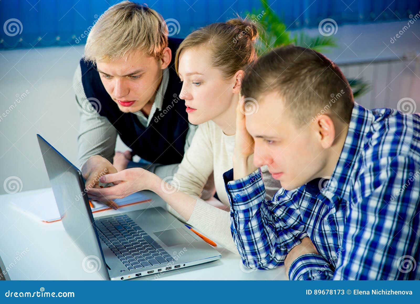 Three Businesspeople with Computer Stock Image - Image of male ...