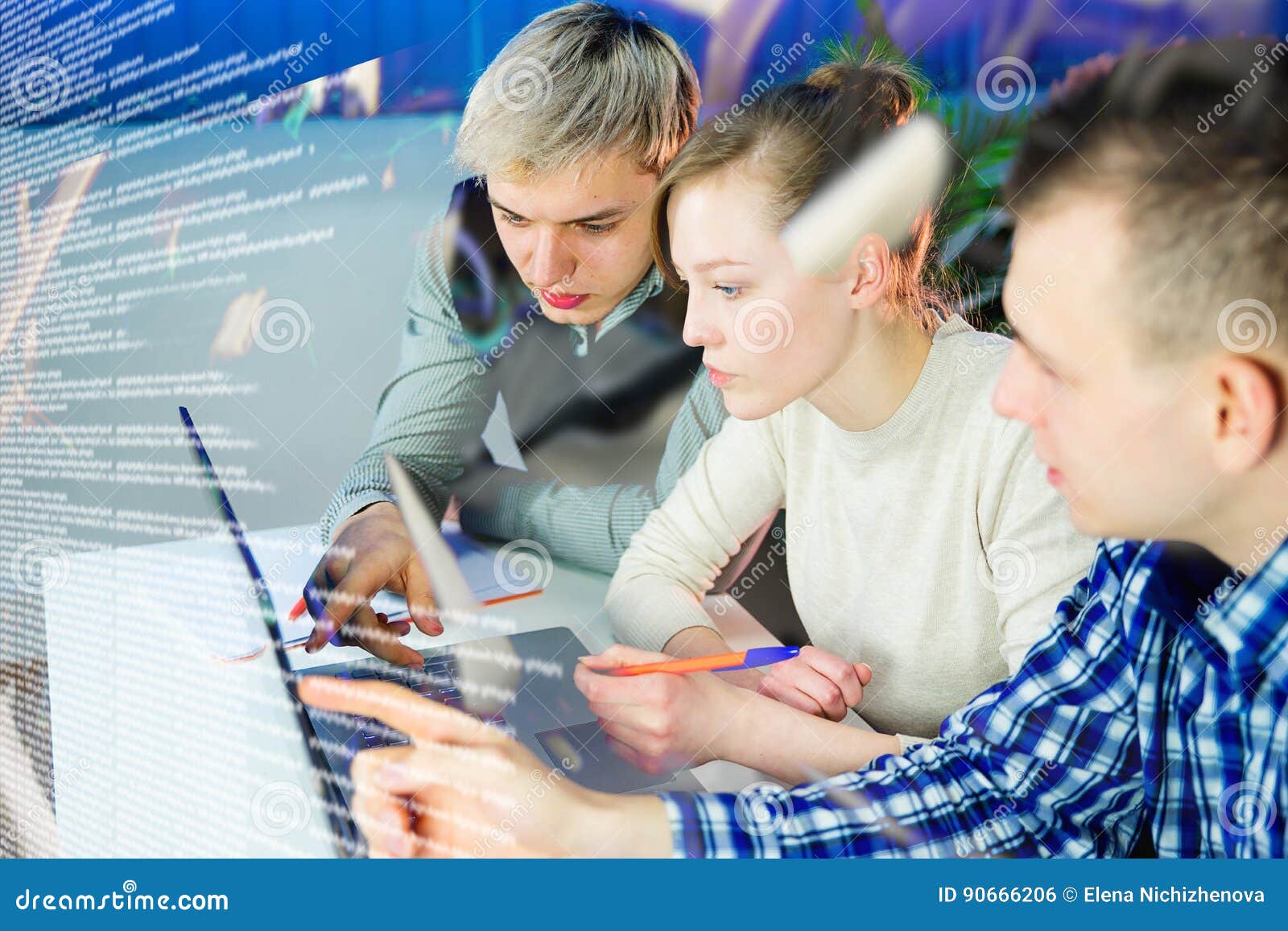 Three Businesspeople with Computer Stock Photo - Image of businesswoman ...