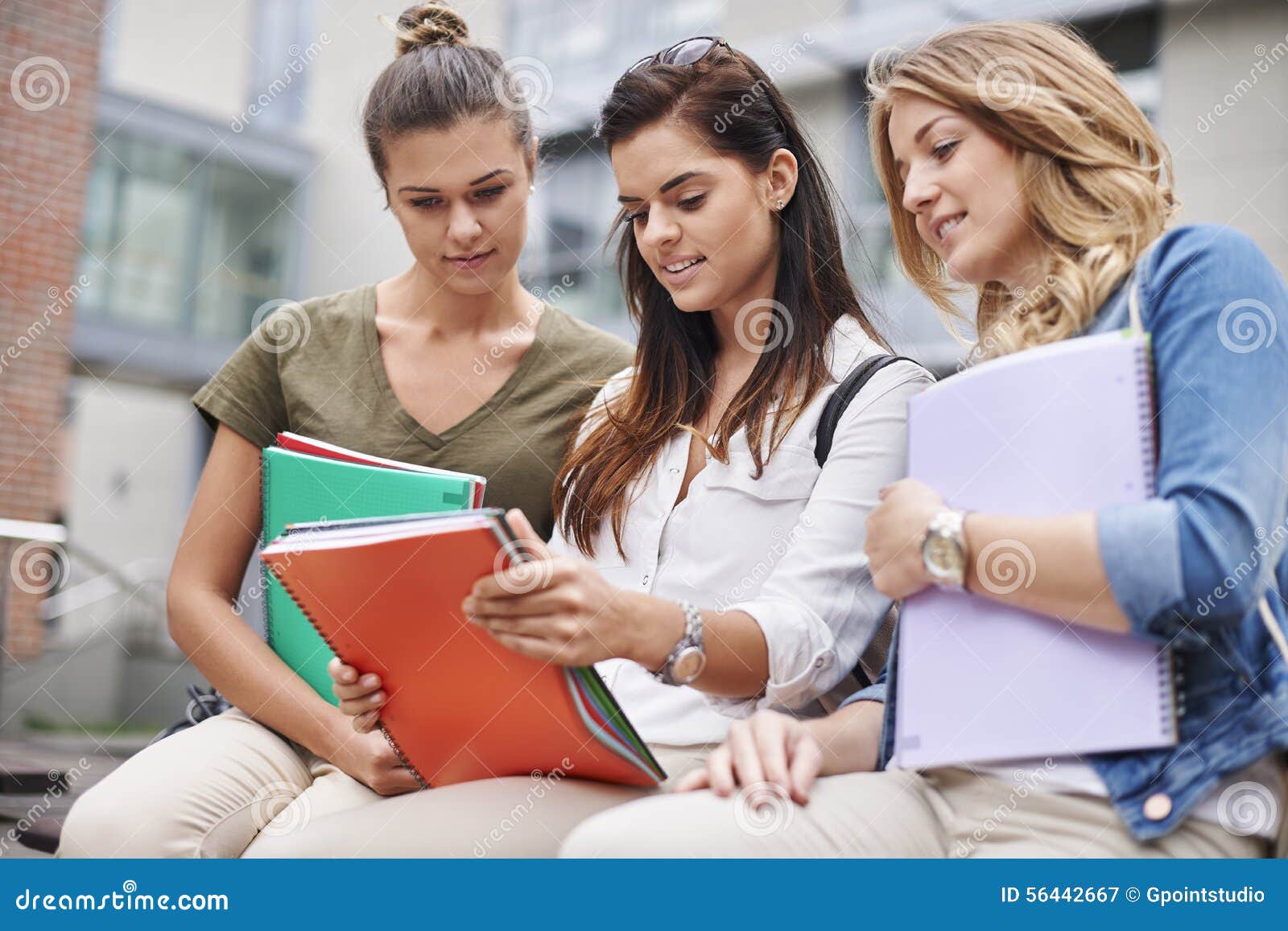 Three Busy Students on Campus Stock Image - Image of clothes, focus ...