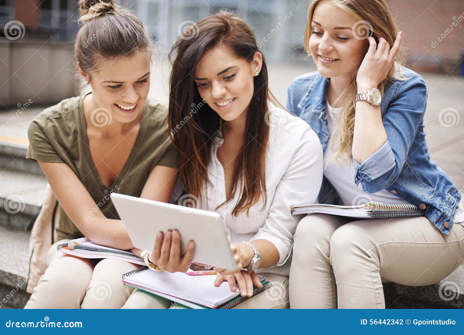 Three Busy Students on Campus Stock Photo - Image of mobility, buddy ...