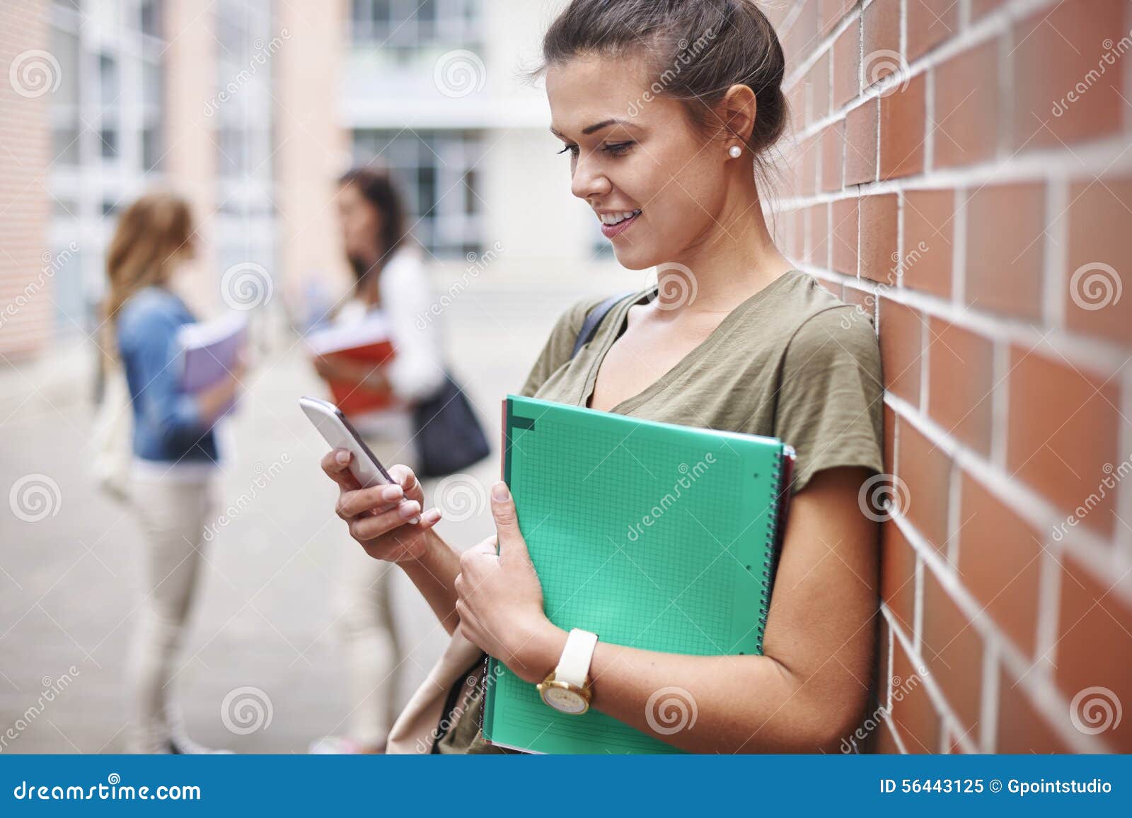 Three Busy Students on Campus Stock Image - Image of looking, beautiful ...