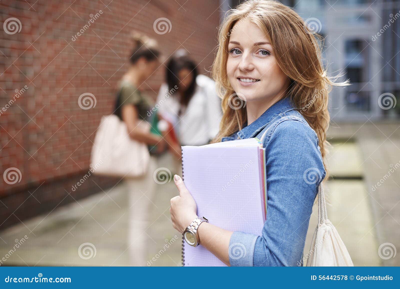 Three Busy Students on Campus Stock Photo - Image of attractive ...