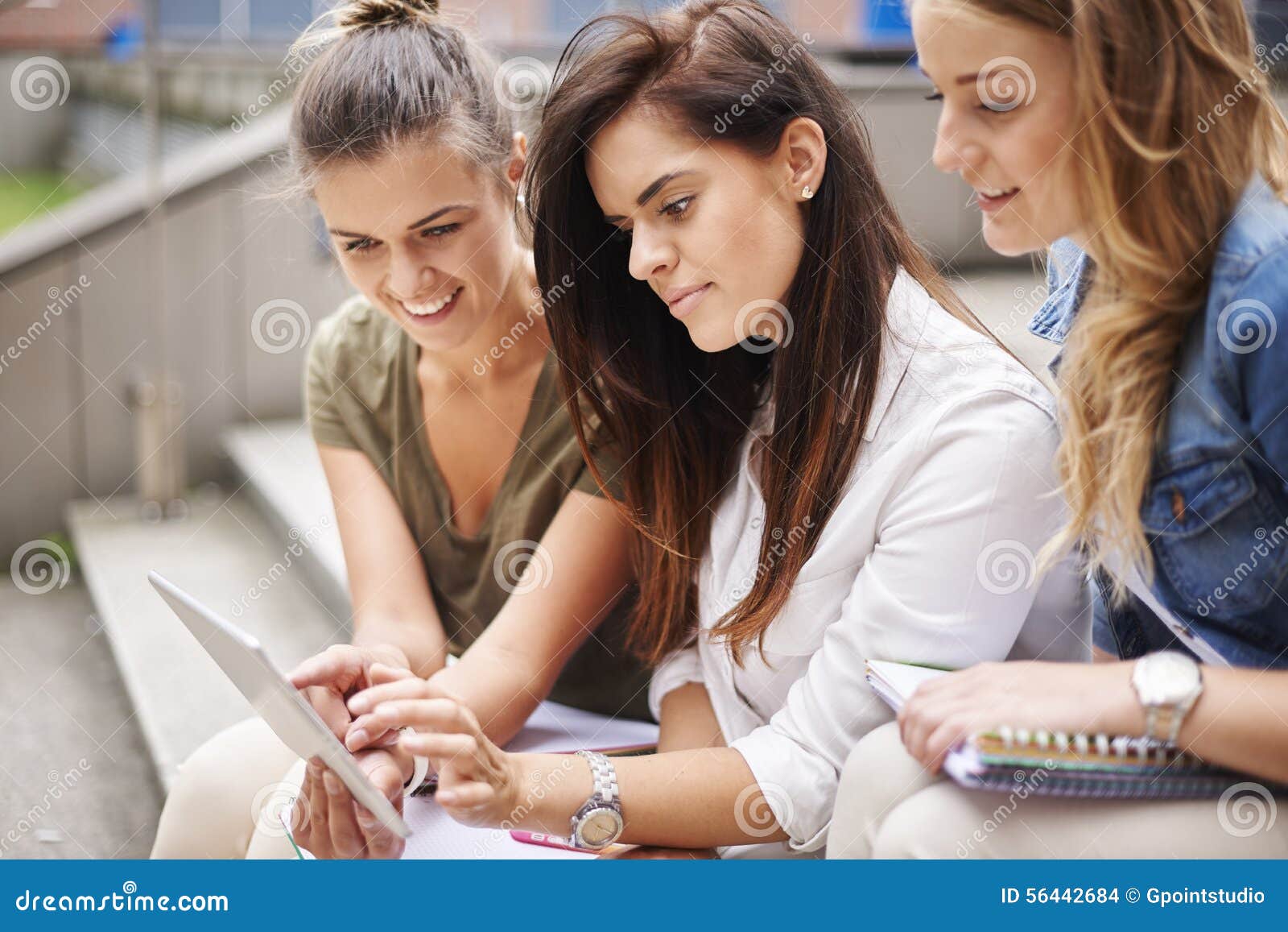 Three Busy Students on Campus Stock Photo - Image of discussion ...