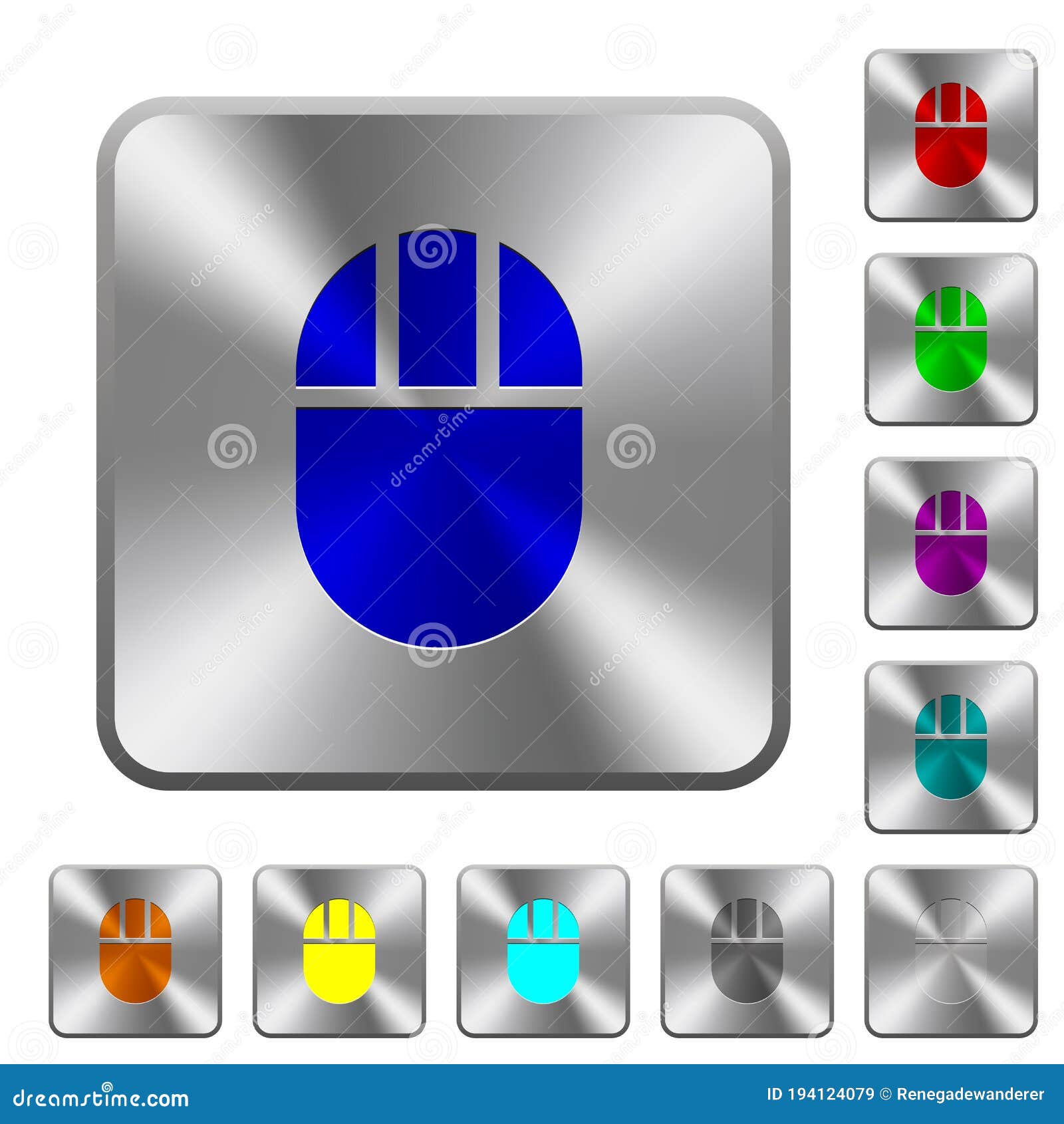 Three Buttoned Computer Mouse Rounded Square Steel Buttons Stock Vector ...