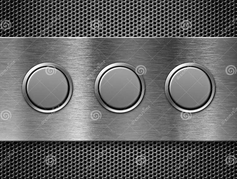 Three Buttons Metal Toolbar Stock Image - Image of circle, macro: 19606317