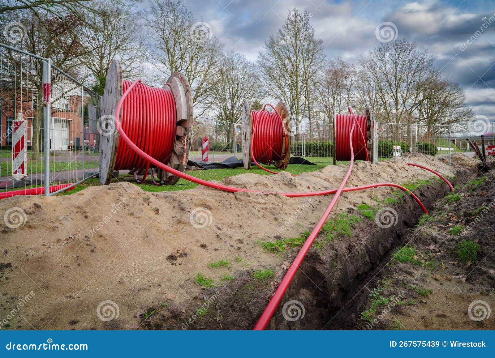 Three Cable Drums with Fiber Optic Cables on it Stock Image - Image of ...