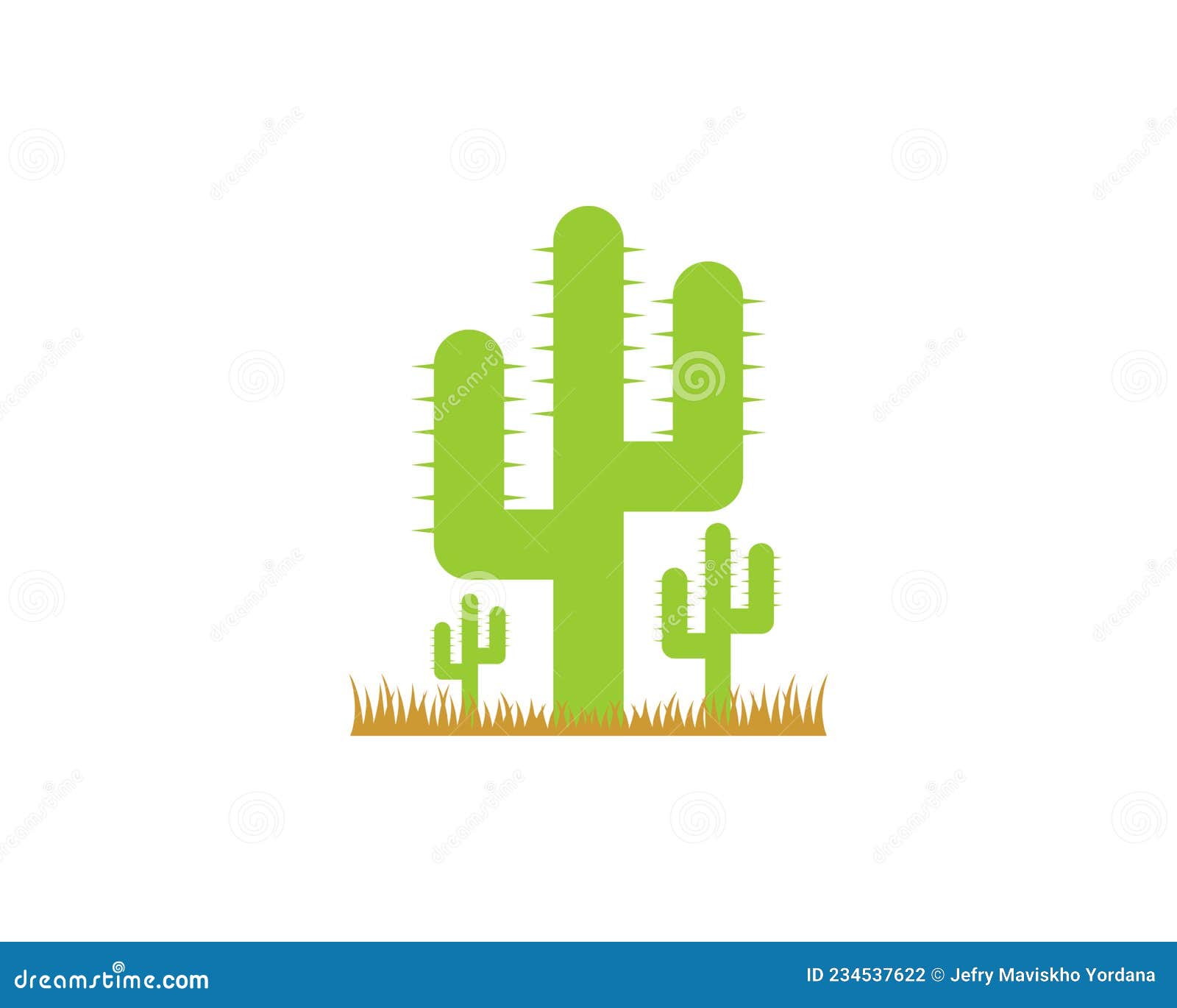Three Cactus on the Grass Vector Illustration Stock Illustration ...
