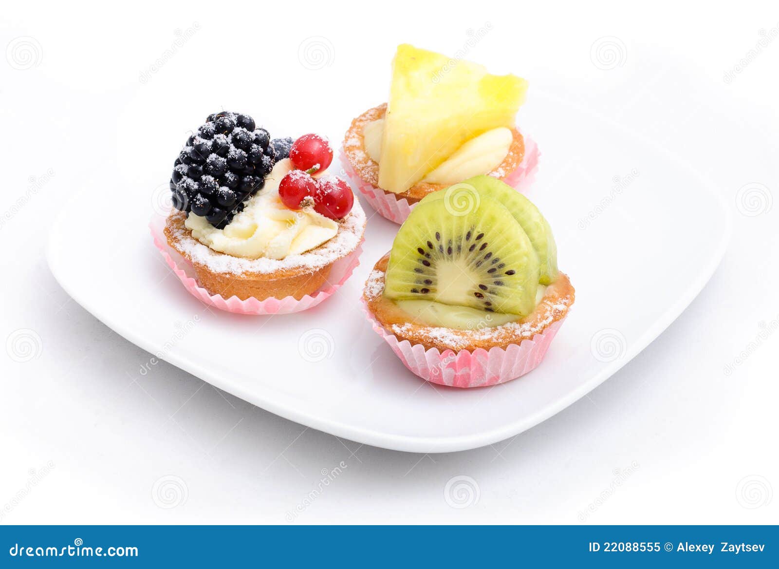Three Cakes on the Plate. Isolated. Stock Image - Image of studio ...