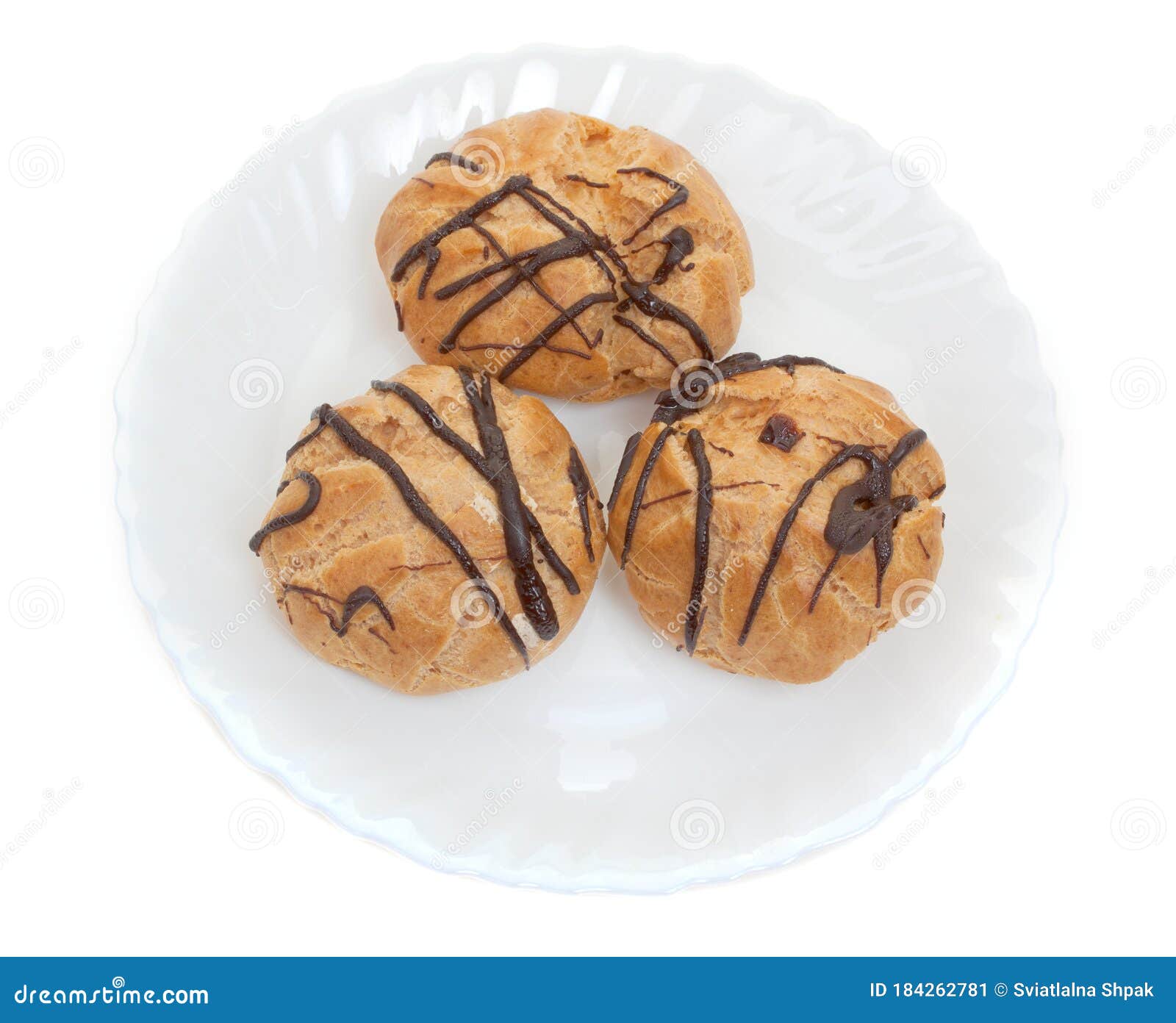 Three Cakes on a Plate Isolated on a White. Top View Stock Image ...