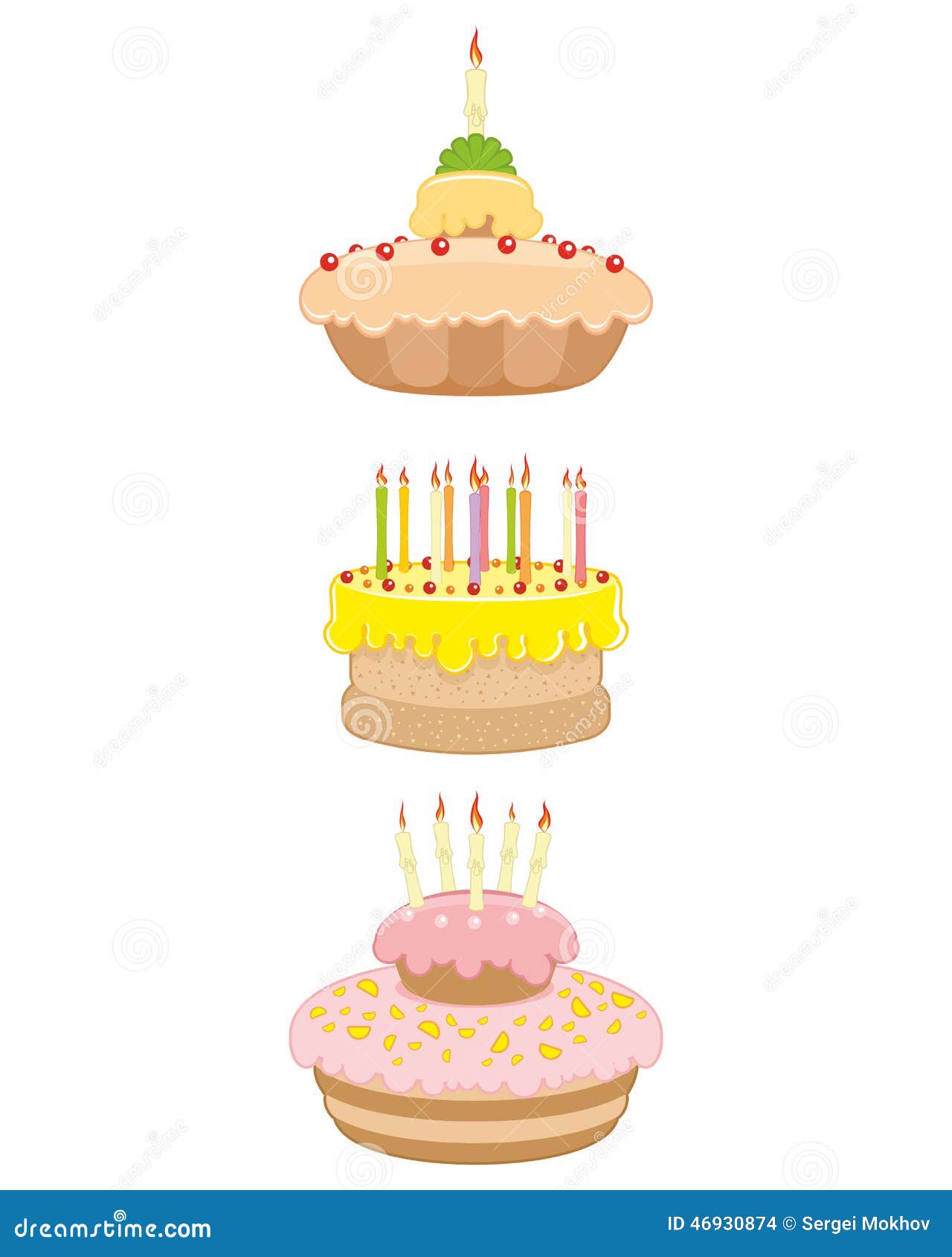 Three cakes stock vector. Illustration of cake, birthday - 46930874