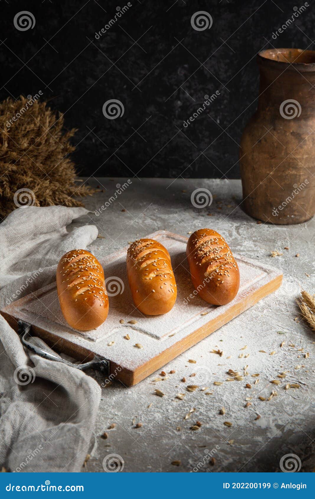 Three Cakes on Wooden Board and Gray Background Stock Image - Image of ...