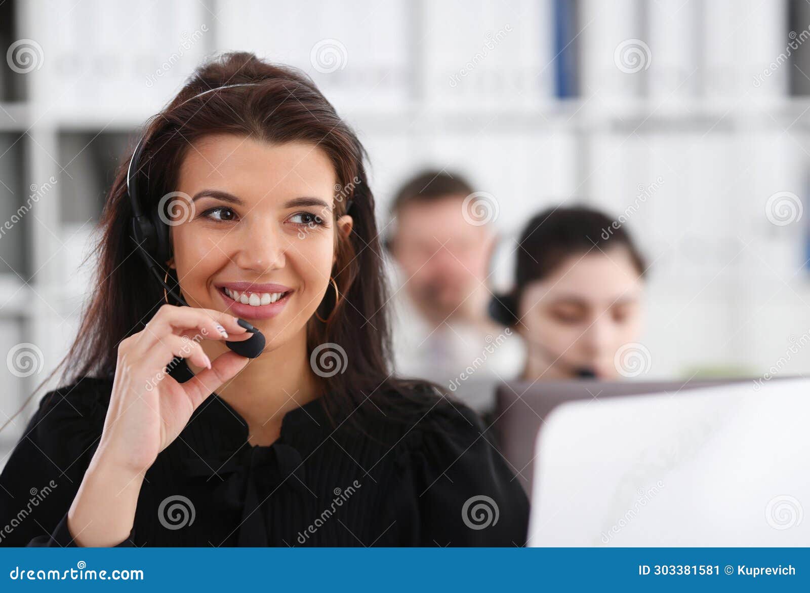 Three Call Centre Service Operators at Work Stock Image - Image of ...