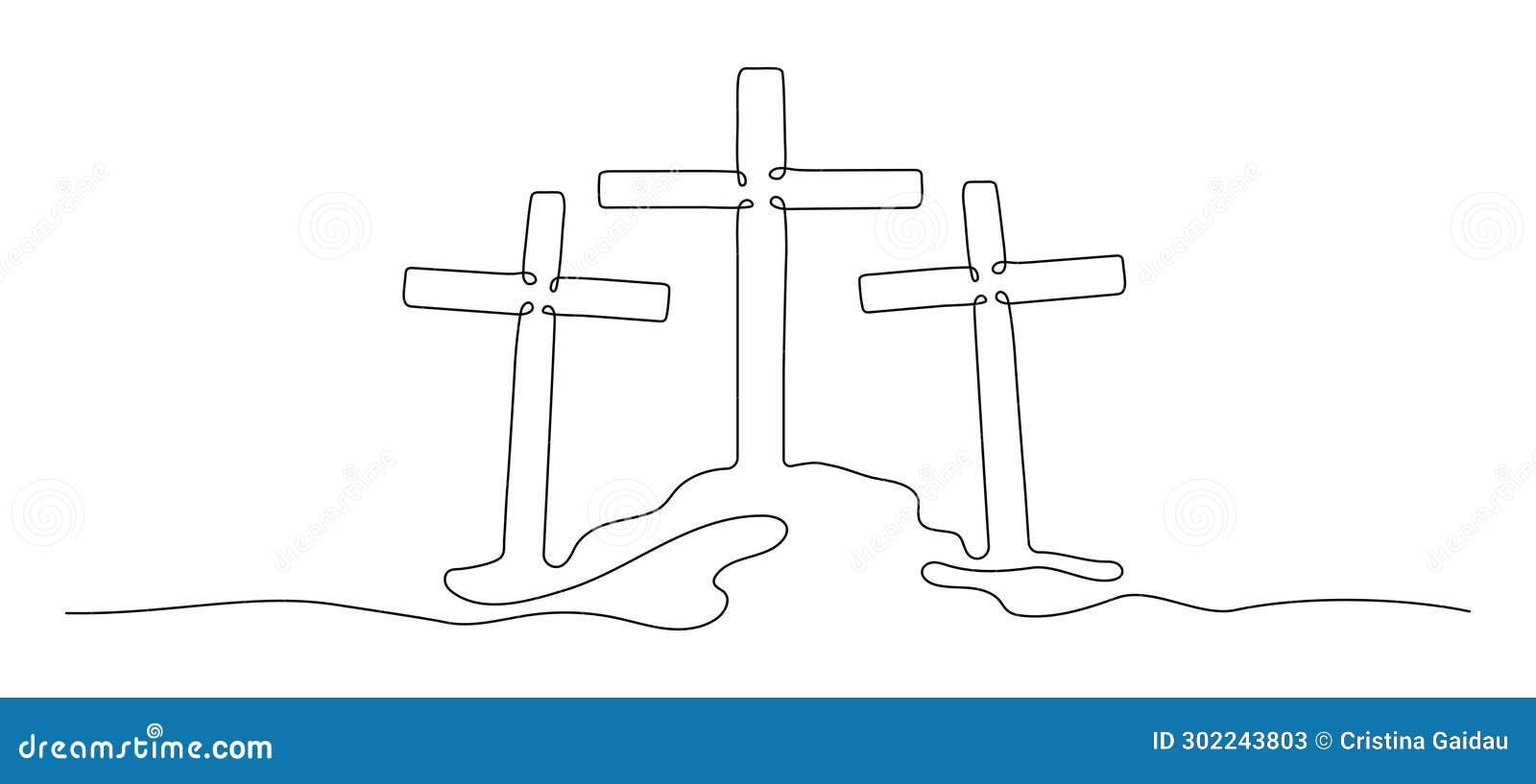 Three Calvary Crosses One Continuous Line Vector Illustration Stock ...