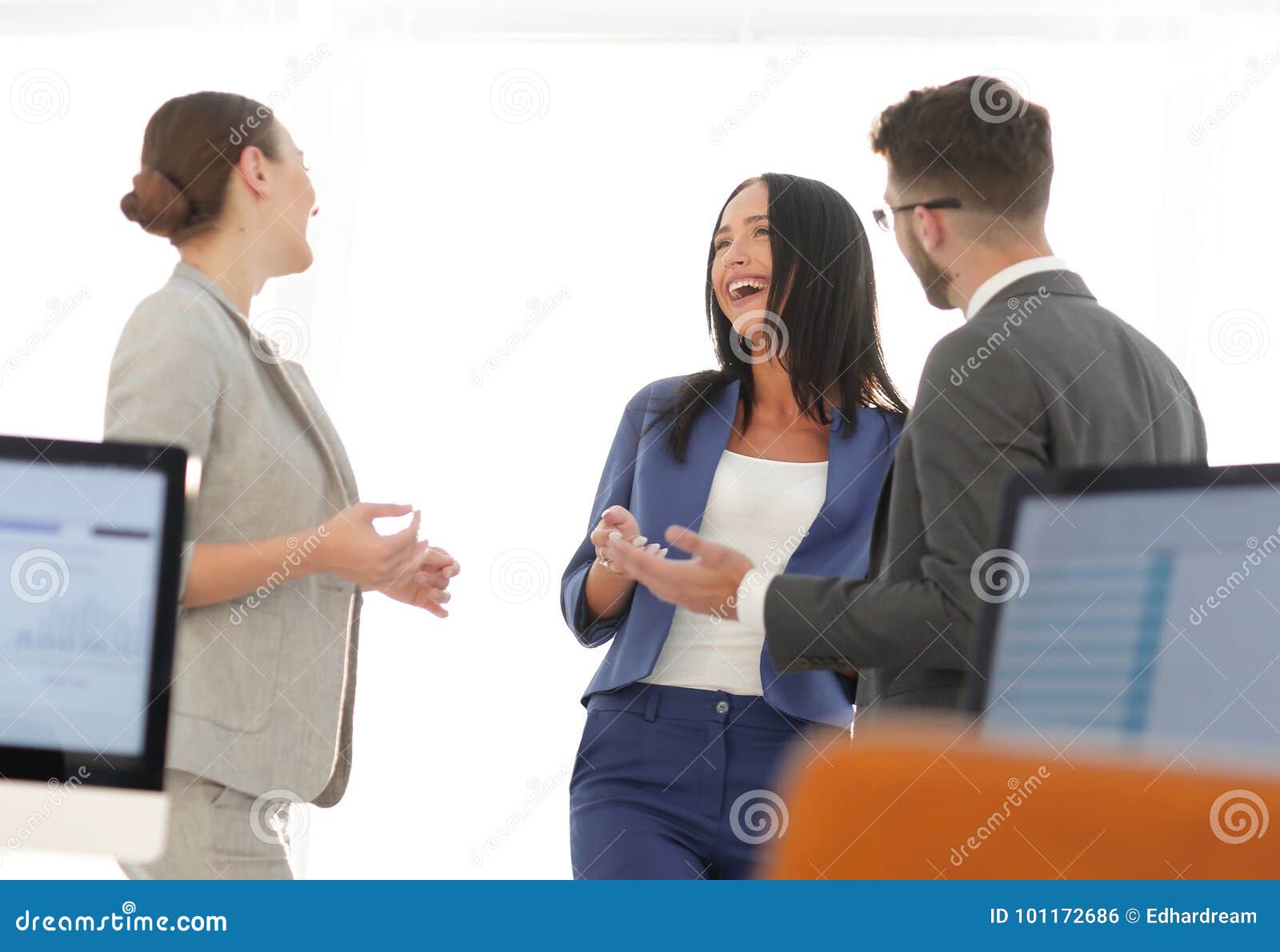 Friendly Business Team Having Discussion in Office Stock Photo - Image ...