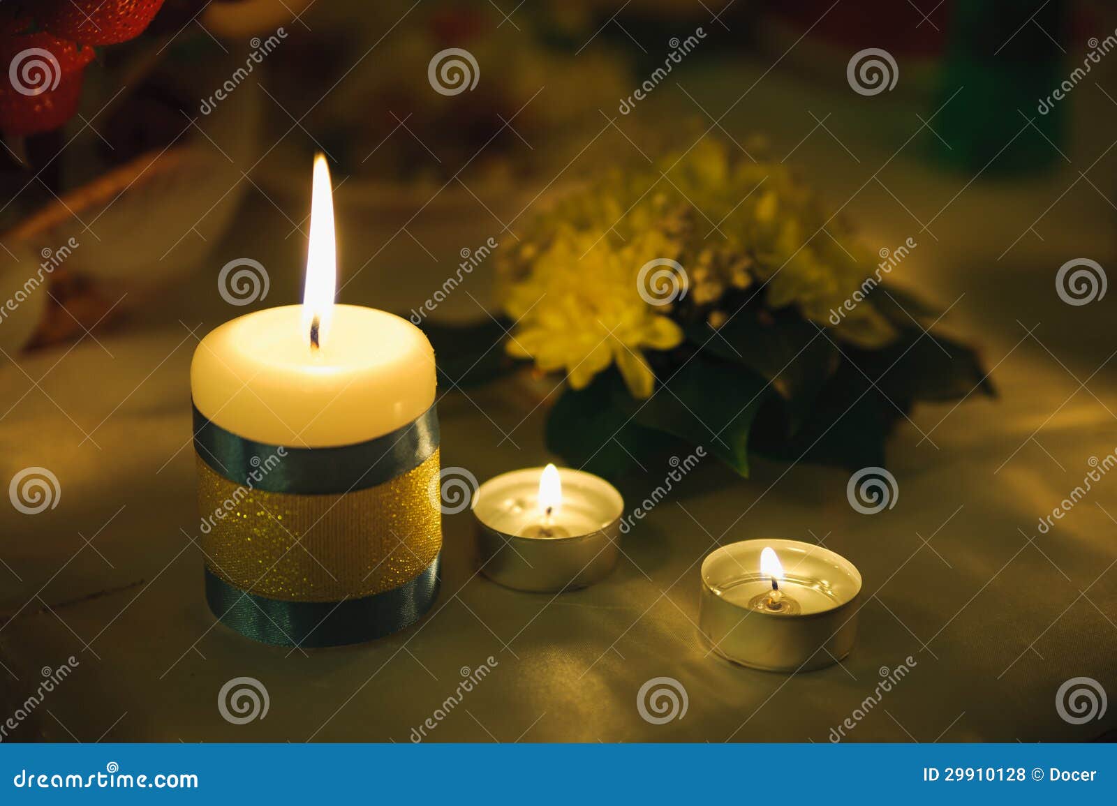 Three Small Candle of Light. Holiday Romantic Ambience and Decor Stock ...